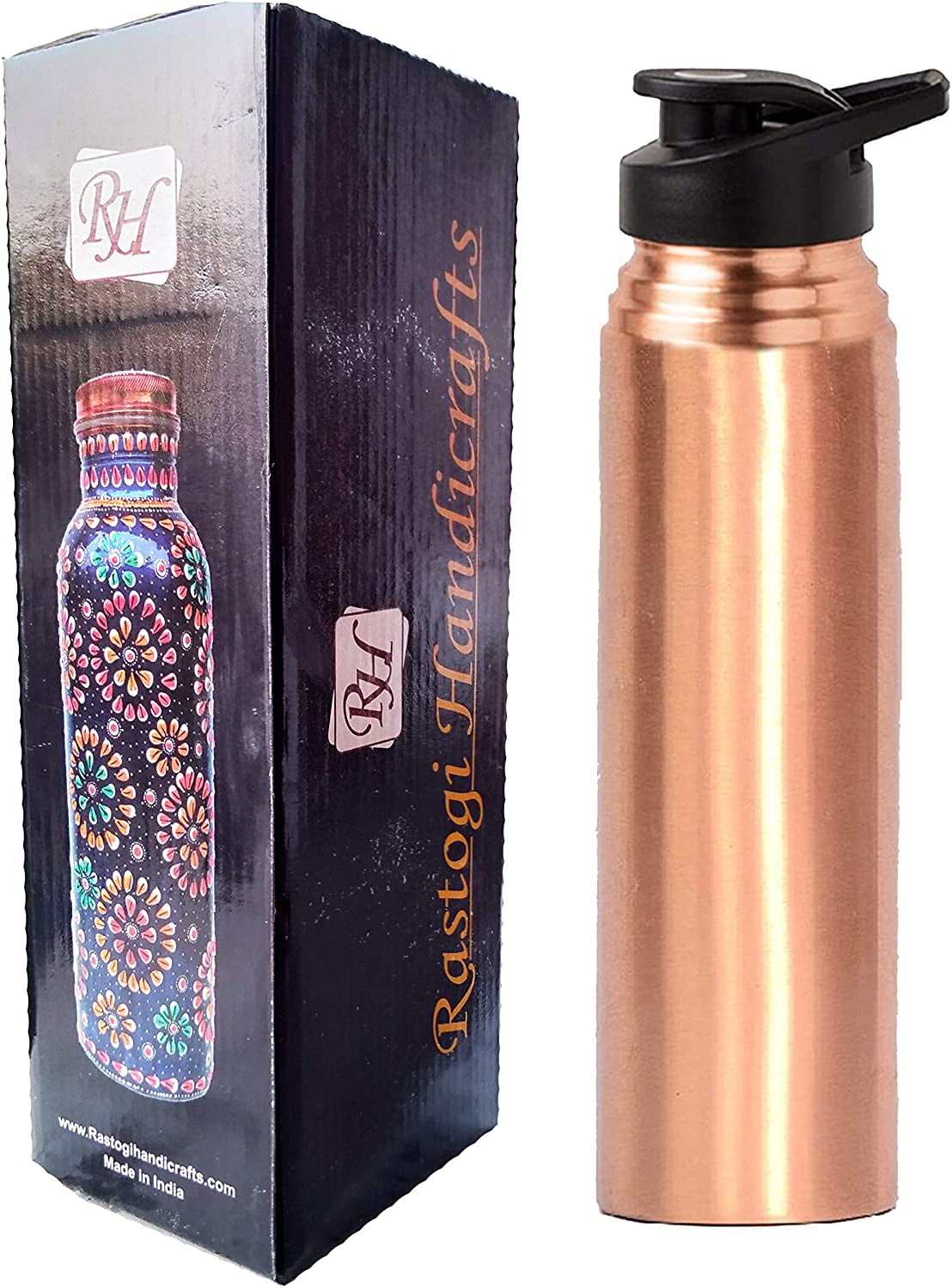 Rastogi Handicrafts Copper water bottle joint free leak proof 900 ml ...