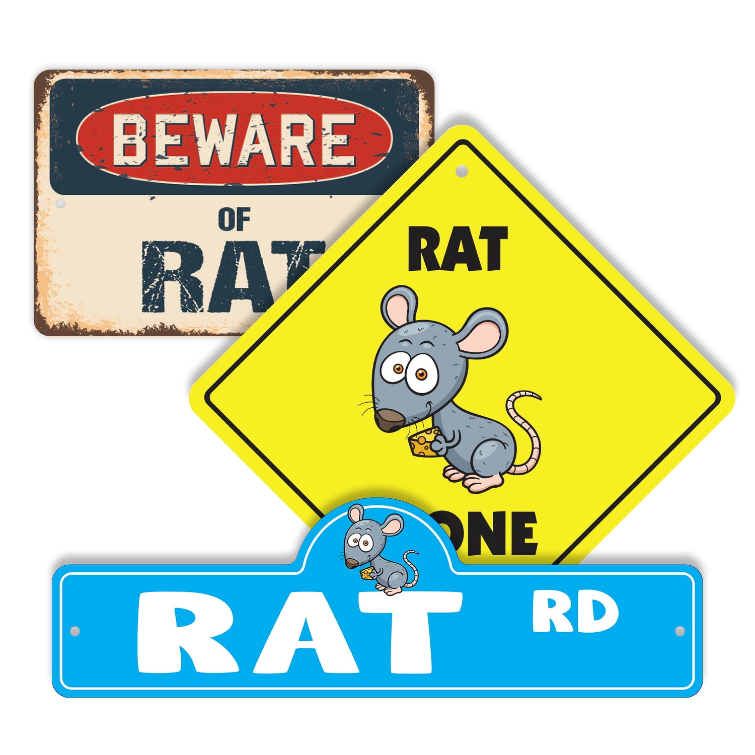 Rat (3 Pack) Large Plastic Street Sign Crossing Sign Warning Sign ...