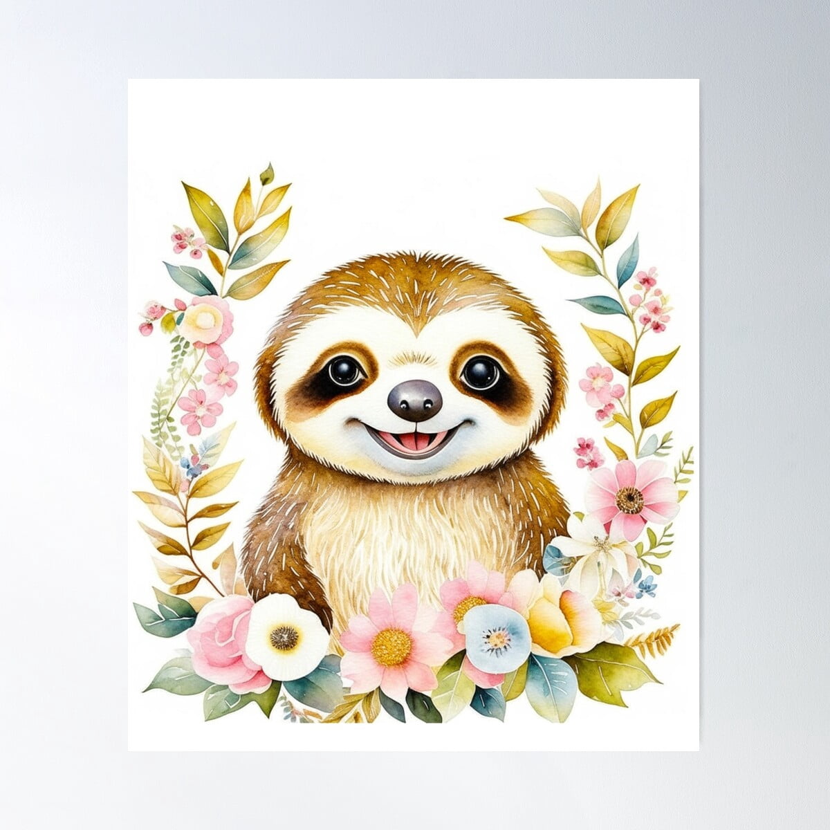 Baby Sloth Floral Nursery Art Poster Wall Art, Modern Wall Decor For ...
