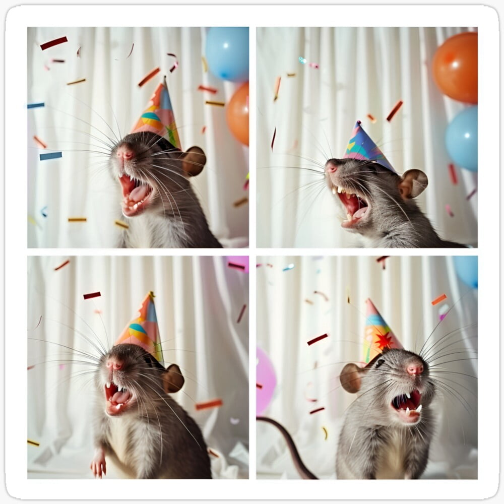 Rat Birthday Party Cute Rat In Party Hat Celebration Stickerphone Decal ...