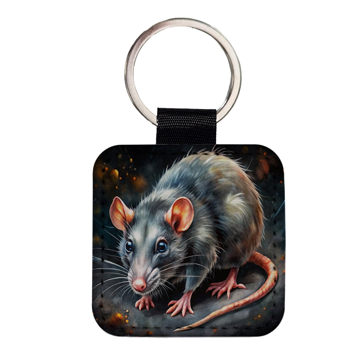 Rat Black Watercolor Faux Leather Square Keychain - Walmart.com