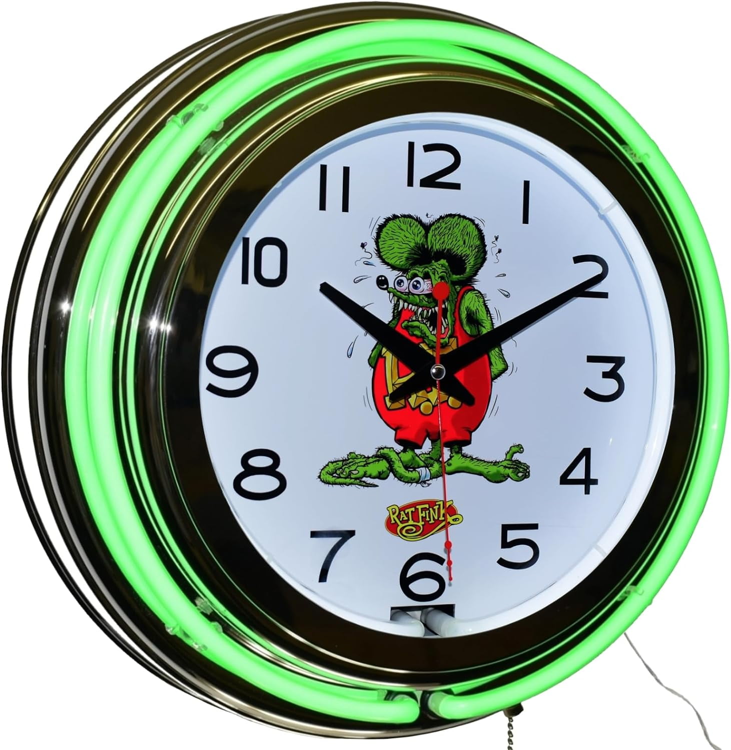 Rat Fink Nostalgic Green Double Neon Lighted Wall Clock Chrome ...
