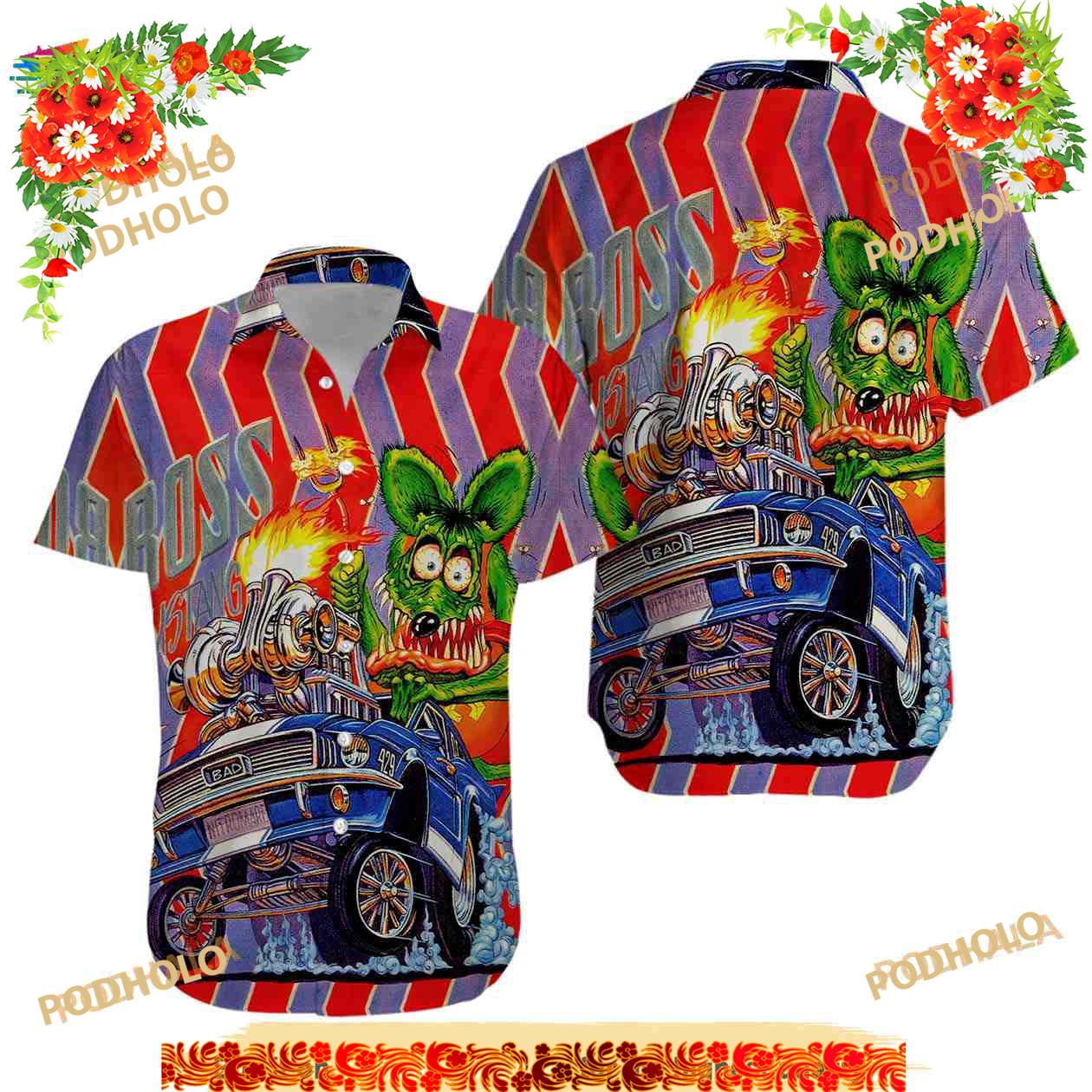 Rat Fink Rattail Hot Rod Hawaiian Shirt - Walmart.com