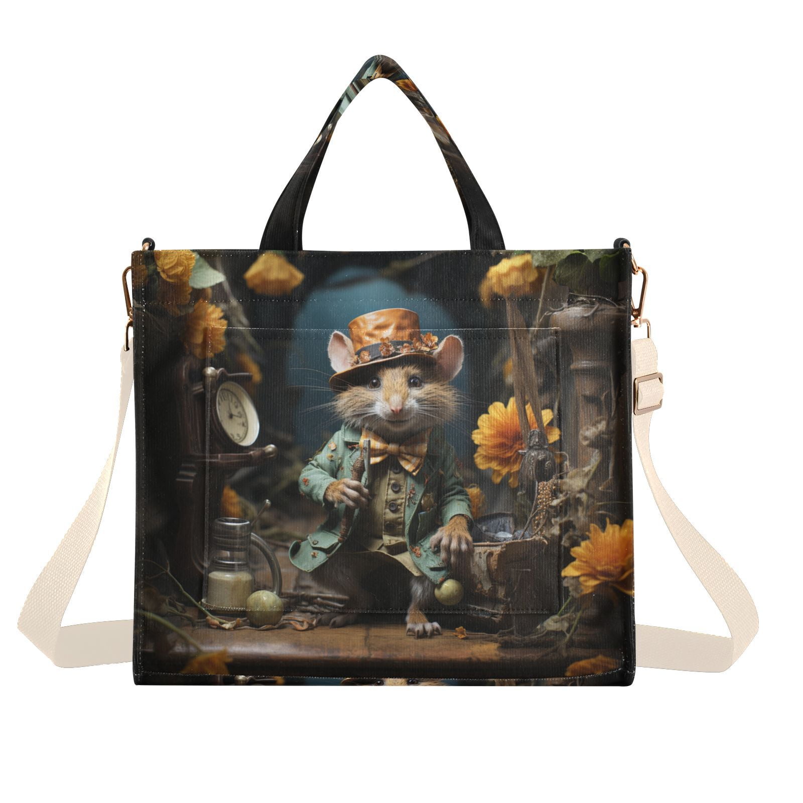 Rat Mouse Flowers Clock Corduroy Tote Bag Handbag Large Messenger Bag ...