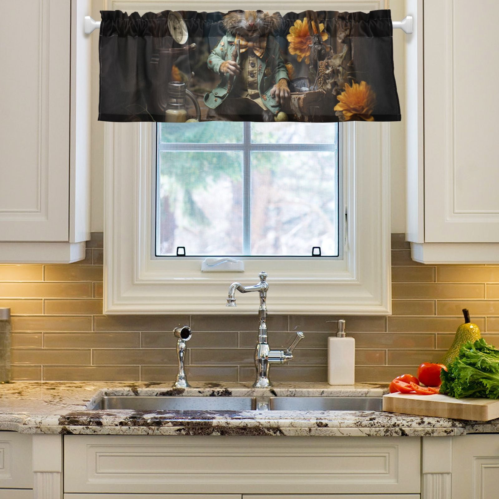 Rat Mouse Flowers Clock Curtain Valances Farmhouse Design Window ...