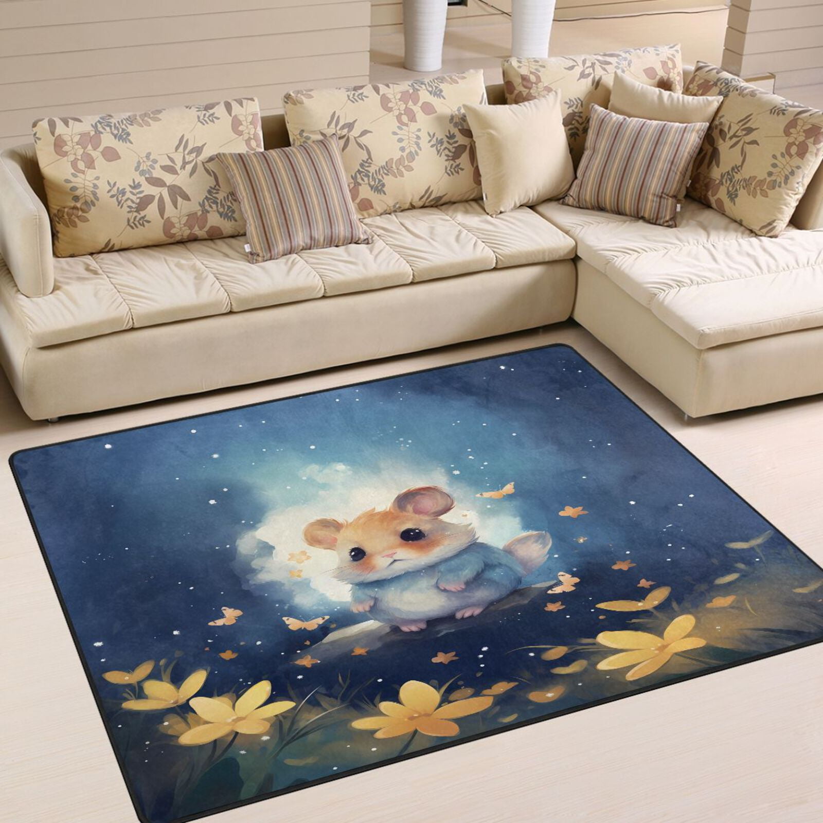 Rat Mouse Flowers Sky Area Rug Washable 80 x 58 Floor Carpet Mat Non ...