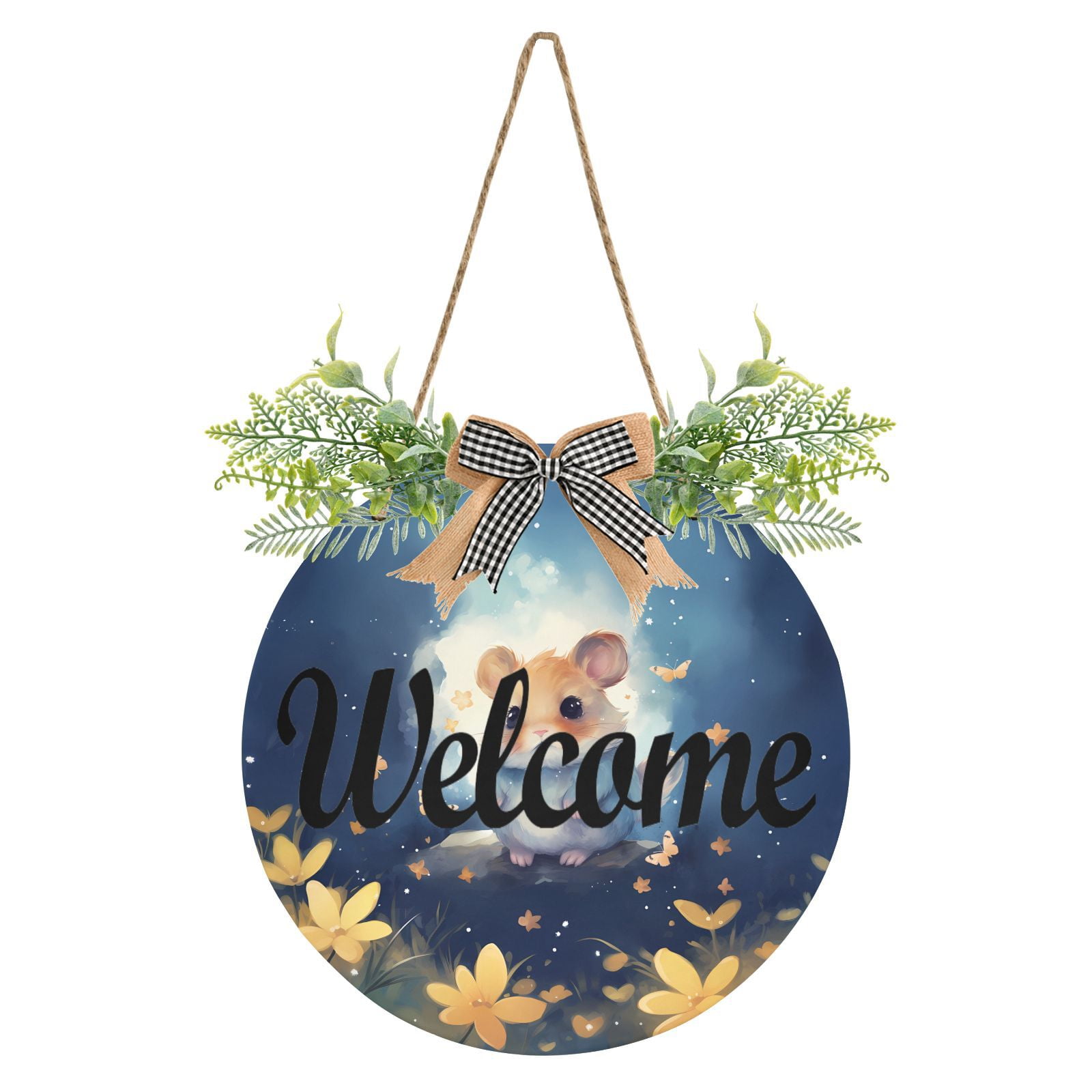 Rat Mouse Flowers Sky Welcome Sign for Front Door Wreath Door Sign for ...