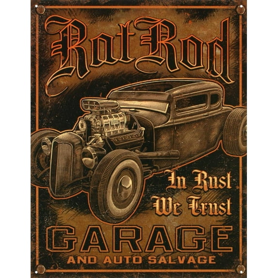 Rat Rod Garage Distressed Retro Vintage Tin Sign - 12.5x16 - Walmart.com