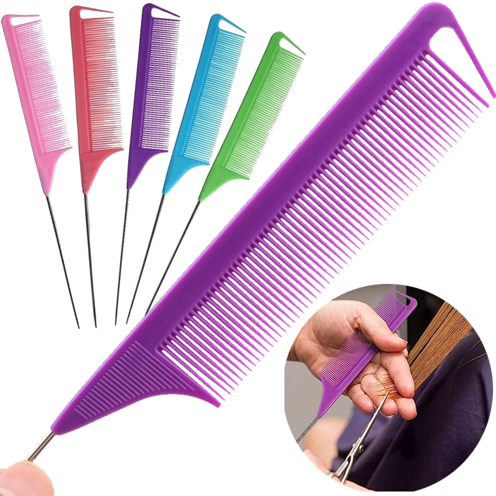 Rat Tail Comb Hair Comb 5 Packs Plastic Pin Rat Tail Carbon Fiber Heat ...