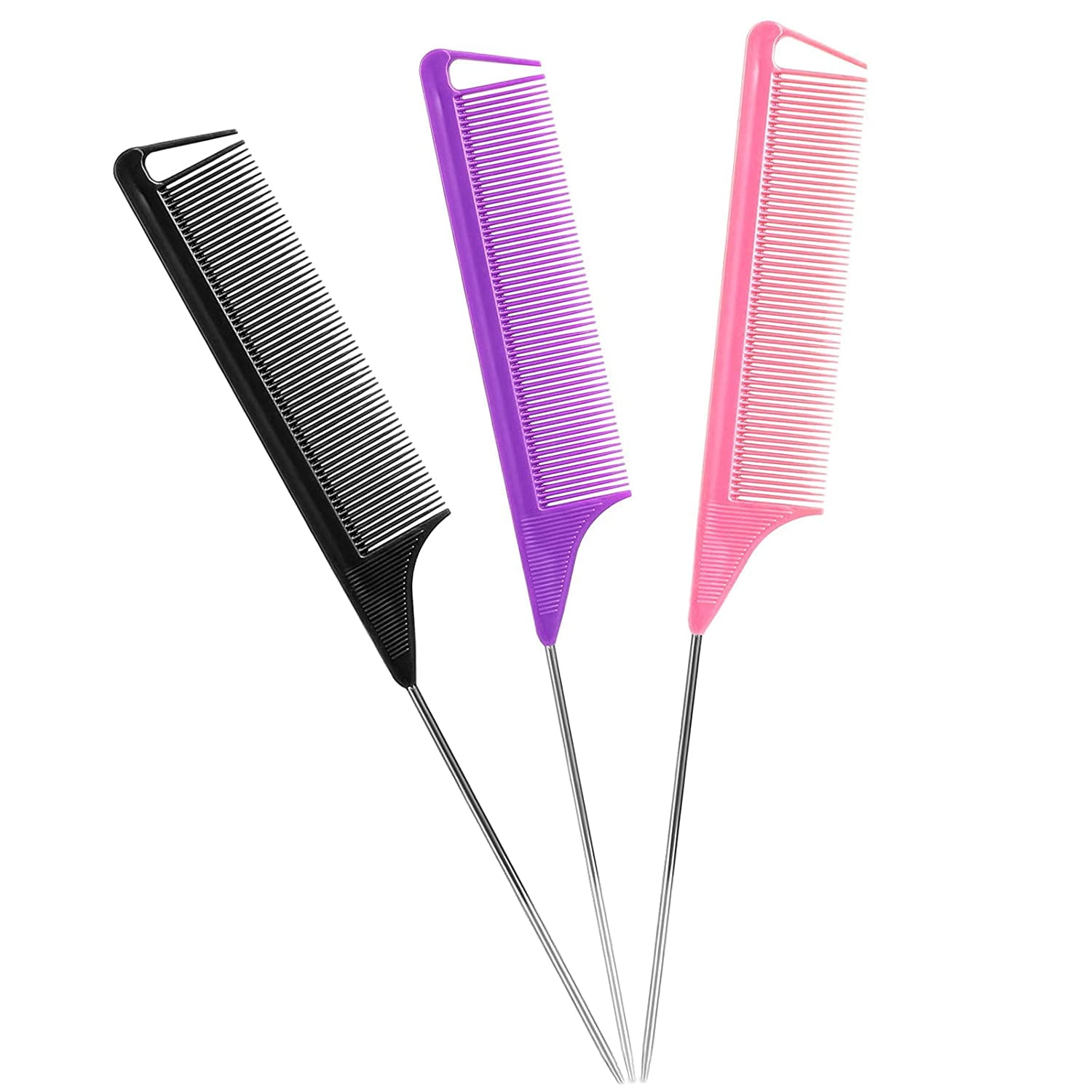 TOSEERY Rat Tail Combs, 3pcs Parting Teasing Combs, Steel Metal Tail ...