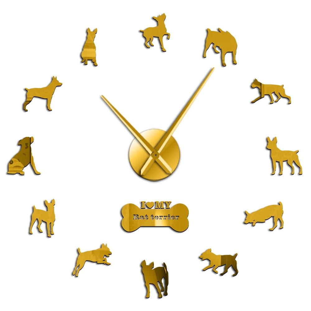 Rat Terrier Pet Dog Silhouette Frameless Wall Clock Stickers, DIY ...