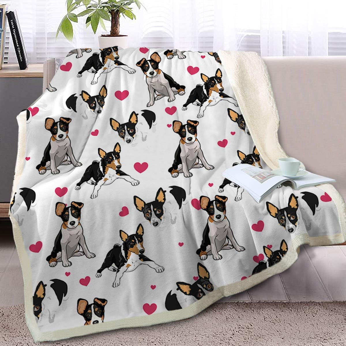 Rat Terrier Throw Blanket, Reversible Plush Fluffy Rescue Dog Sherpa ...