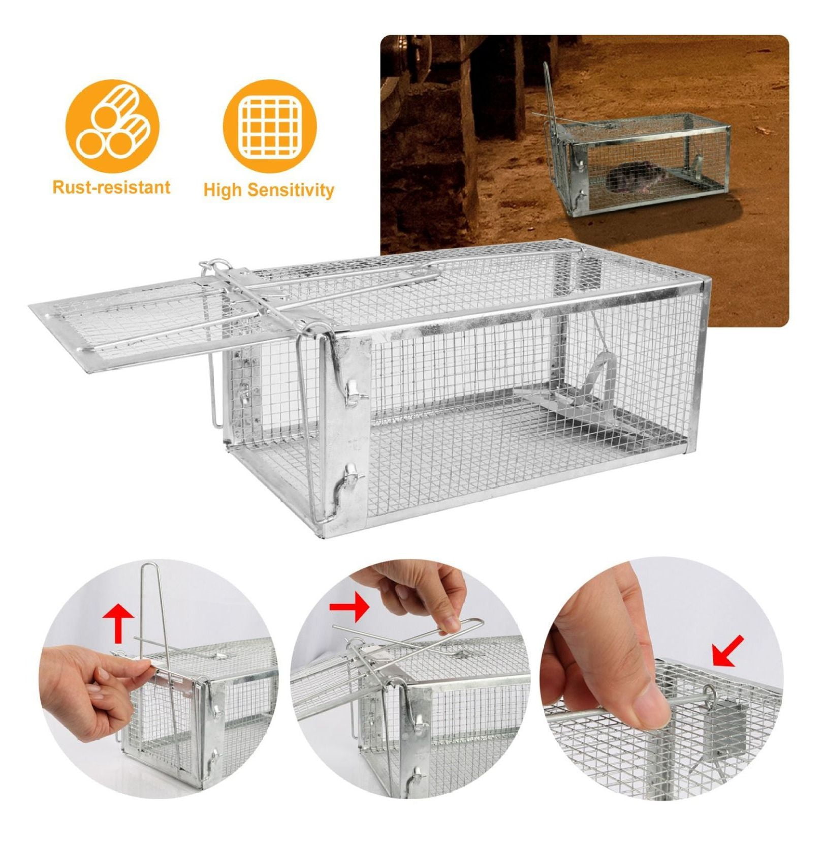 Rat Trap Cage Humane Live Rodent Trap Cage Galvanized Iron Mice Mouse ...