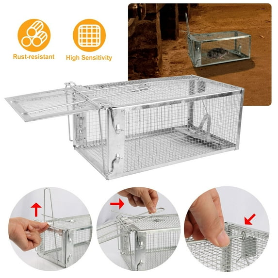 Rat Trap Cage Humane Live Rodent Trap Cage Galvanized Iron Mice Mouse ...