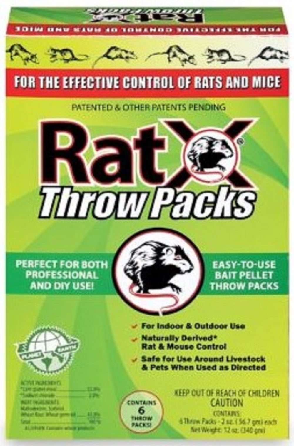 RatX 620127 Indoor and Outdoor Rat Killer Throw Packs 12oz Pellets Tick ...