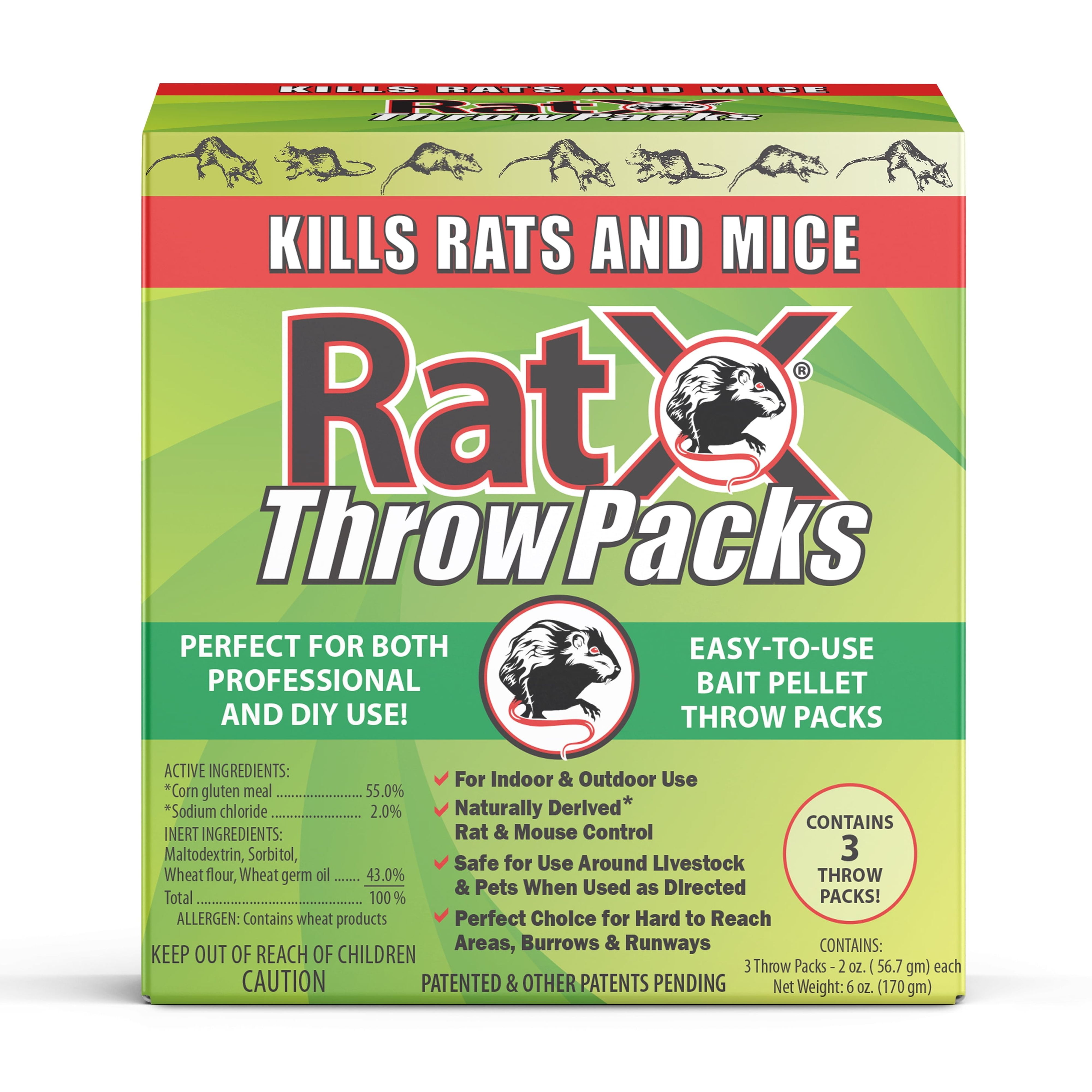 RatX Throw Packs - Eliminates all species of rats and mice. Pack of 3 ...
