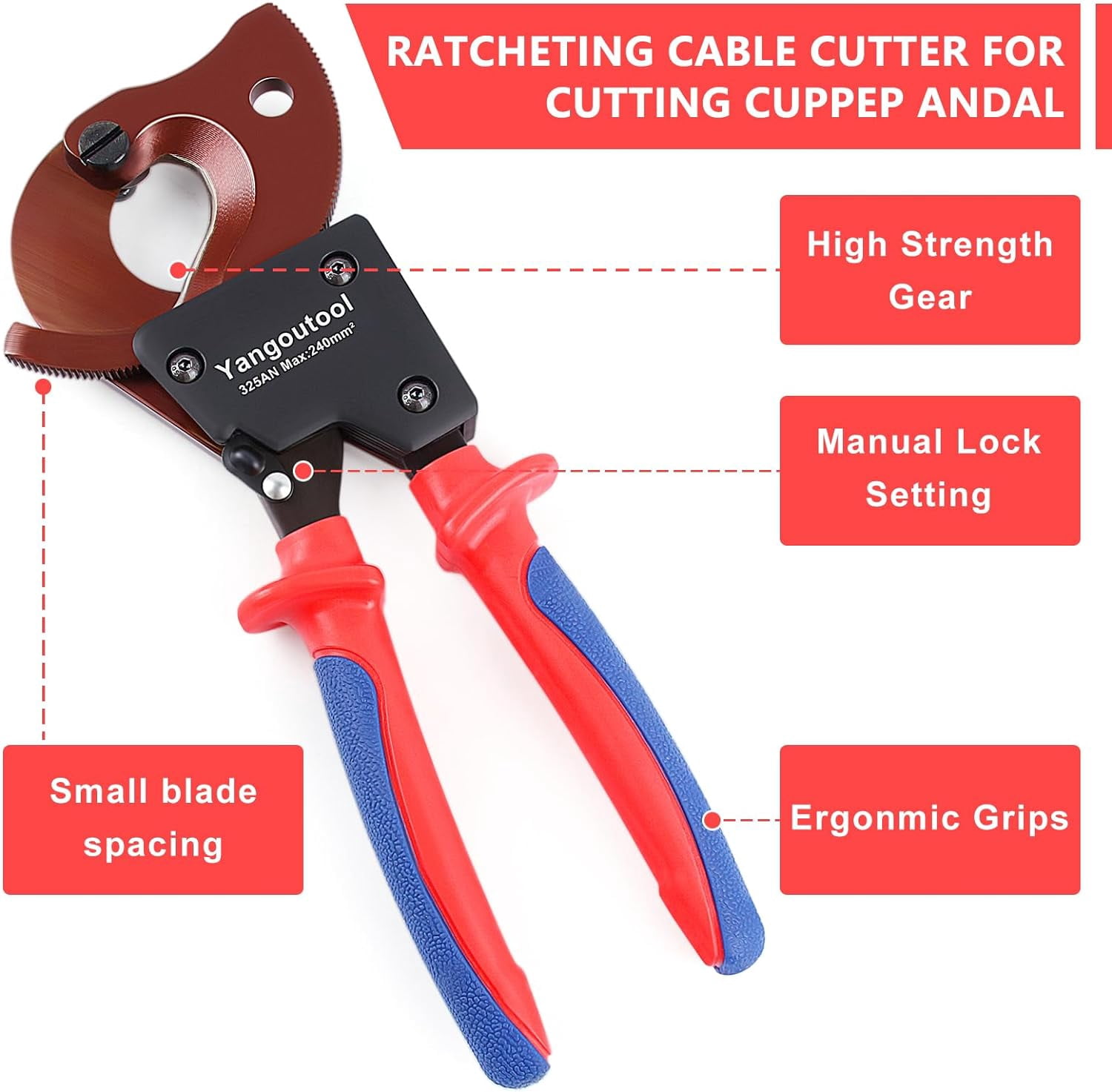 Ratchet Cable Cutter Heavy Duty for Copper and Aluminum Cables, 240mm² ...