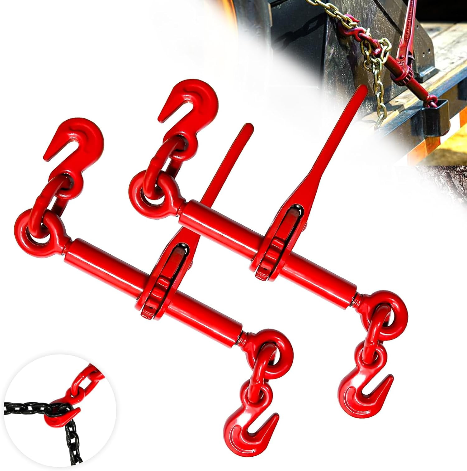 Ratchet Chain Binders 1/4''- 5/16'', Load Binder with G70 Grab Hooks ...