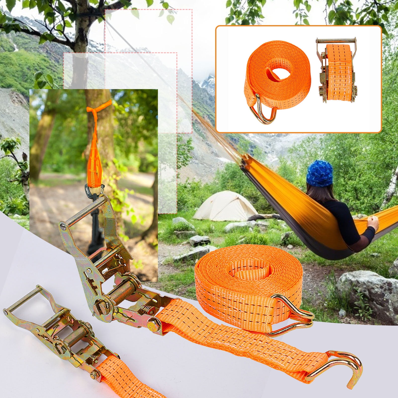 Ratchet Lashing Straps, Heavy-Duty Cargo Straps, 2-Piece Straps, Steel ...