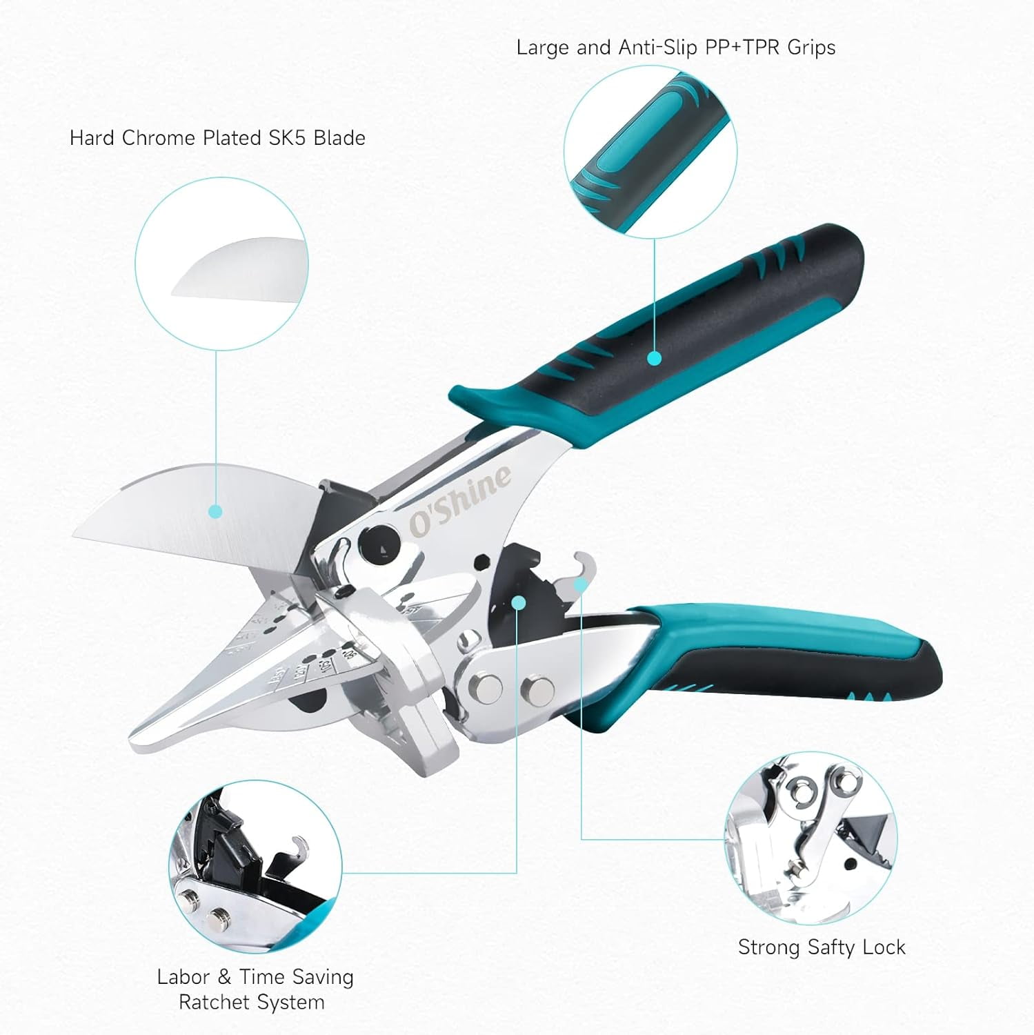 Ratchet Miter Shears for Angular Cutting - 45-135 Degree Multi Angle ...