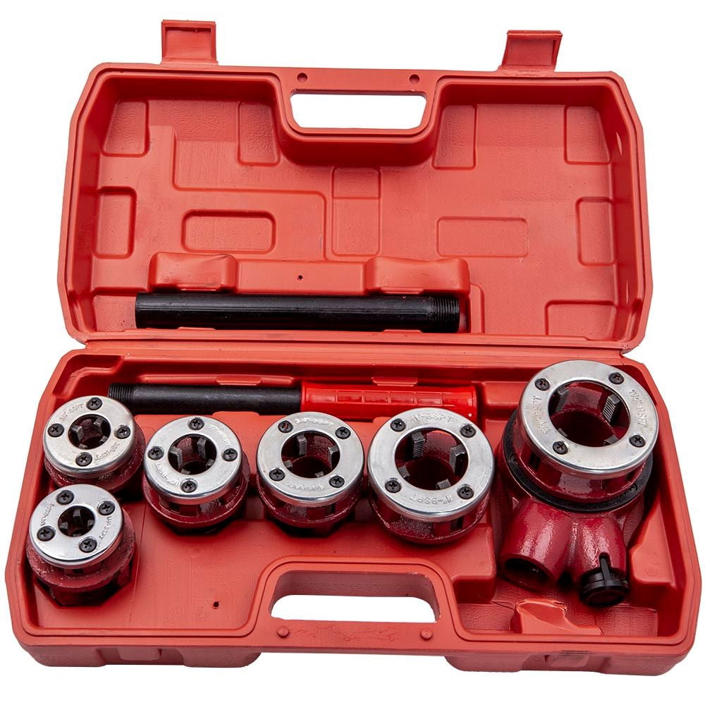 Ratchet Pipe Threader Kit – 1/4'' to 1-1/4'' Dies, BSPT Threading Tool ...