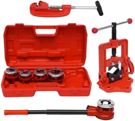 Ratchet Pipe Threader Kit, Ratchet Type Pipes Threader Set with 5 Dies ...