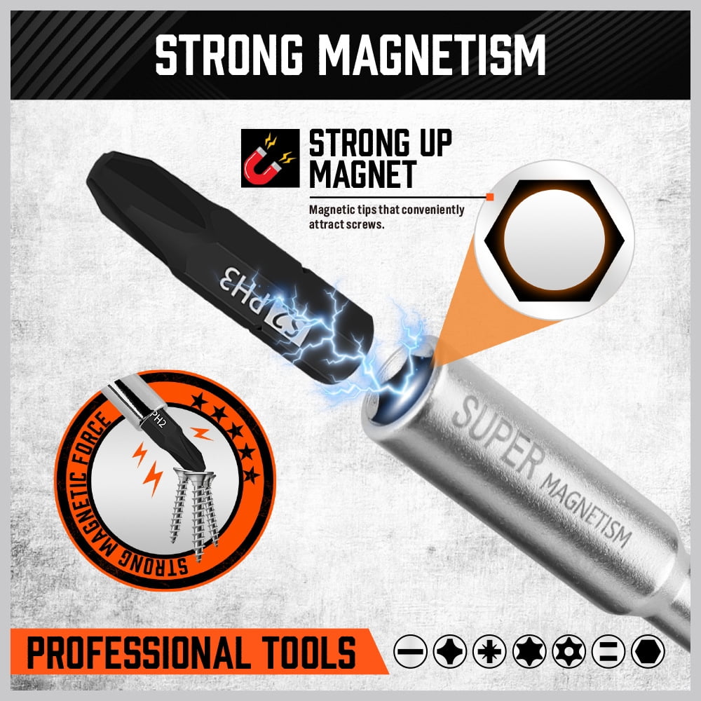 Ratchet Screwdriver Bit Set 1/4" Magnetic Drill Bit Slotted Philips Hex ...