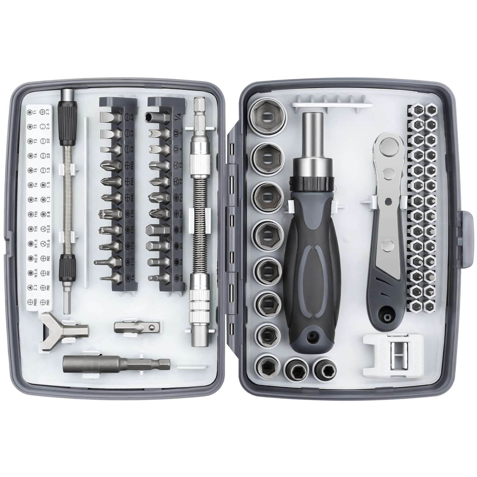 Ratchet Screwdriver Set, 68-in-1 Multi-Tool with 180° Rotatable Handle, High-Density CRV Steel ...