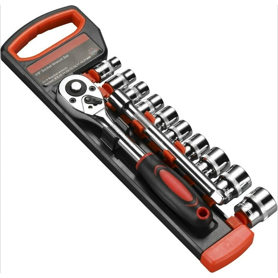 Ratchet Socket Wrench Set, Drive Socket Set with Sockets and 2 Way ...