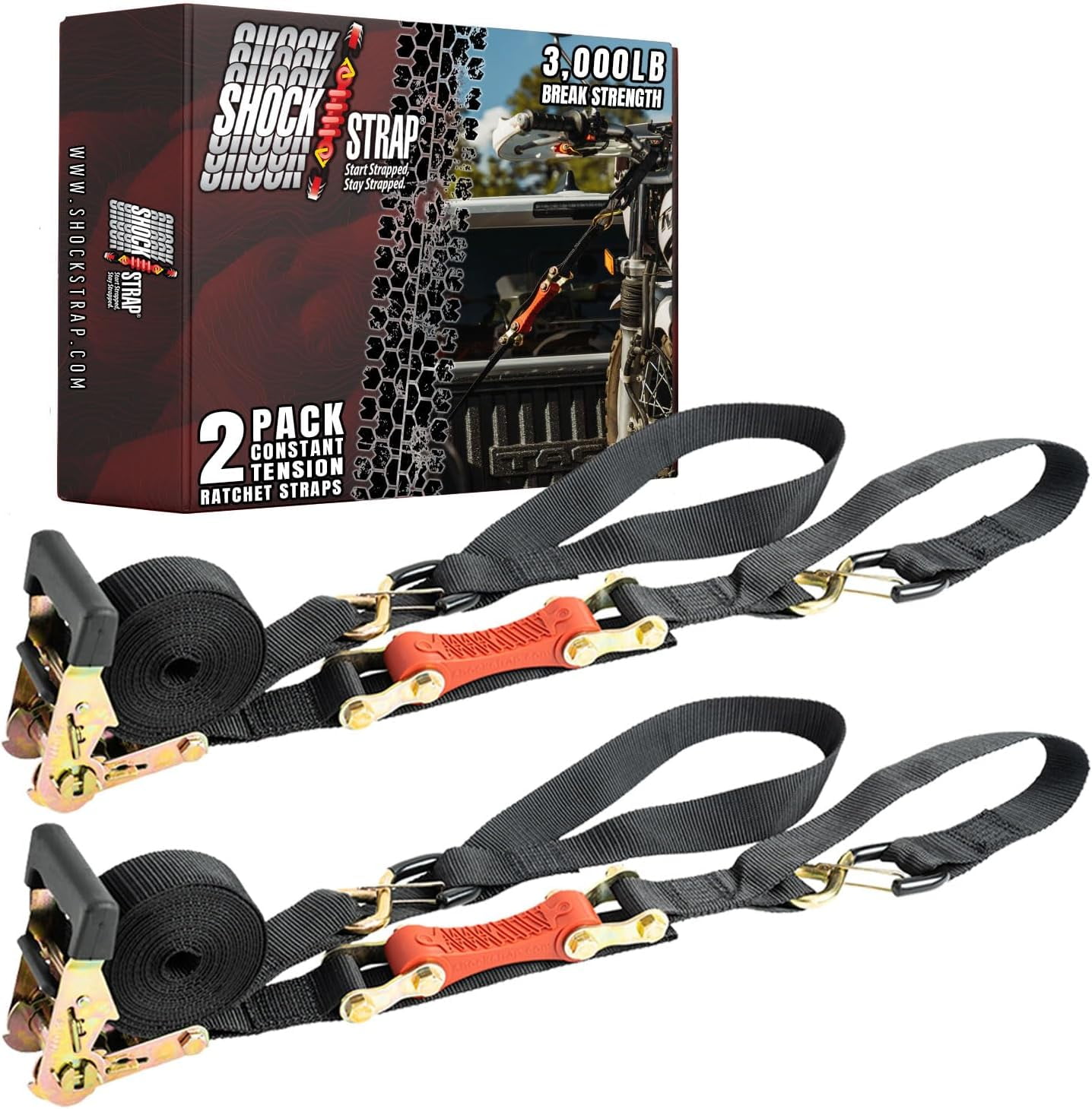 Ratchet Strap, 15' x 1.5" Shock Absorbing Heavy Duty Tie Downs for ...