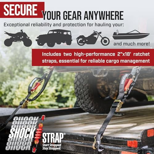 Ratchet Strap, 18’ x 2” Shock Absorbing Heavy Duty Tie downs for Cargo ...