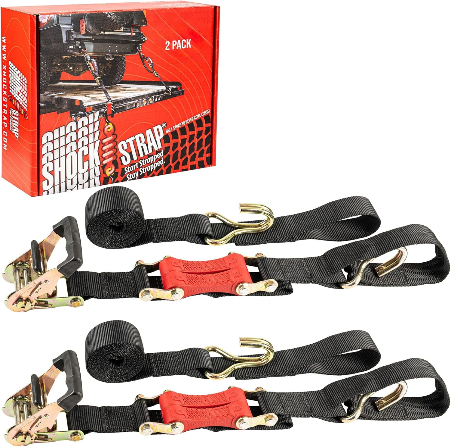 Ratchet Strap, 18’ x 2” Shock Absorbing Heavy Duty Tie downs for Cargo ...