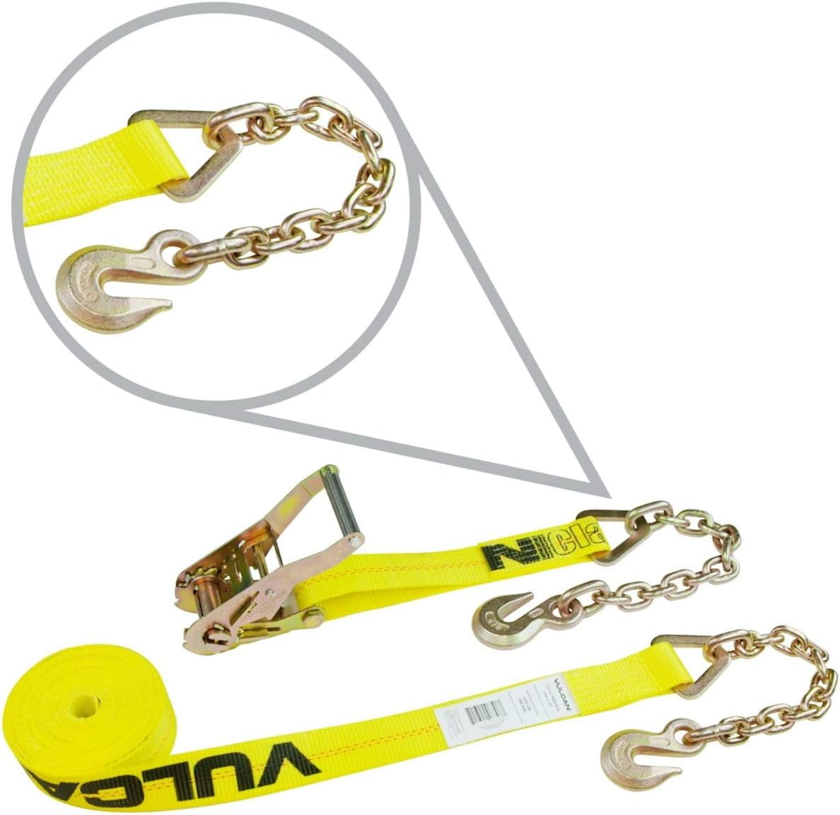 Ratchet Strap with Chain Anchors - Classic Yellow - 2 Inch x 27 Foot ...