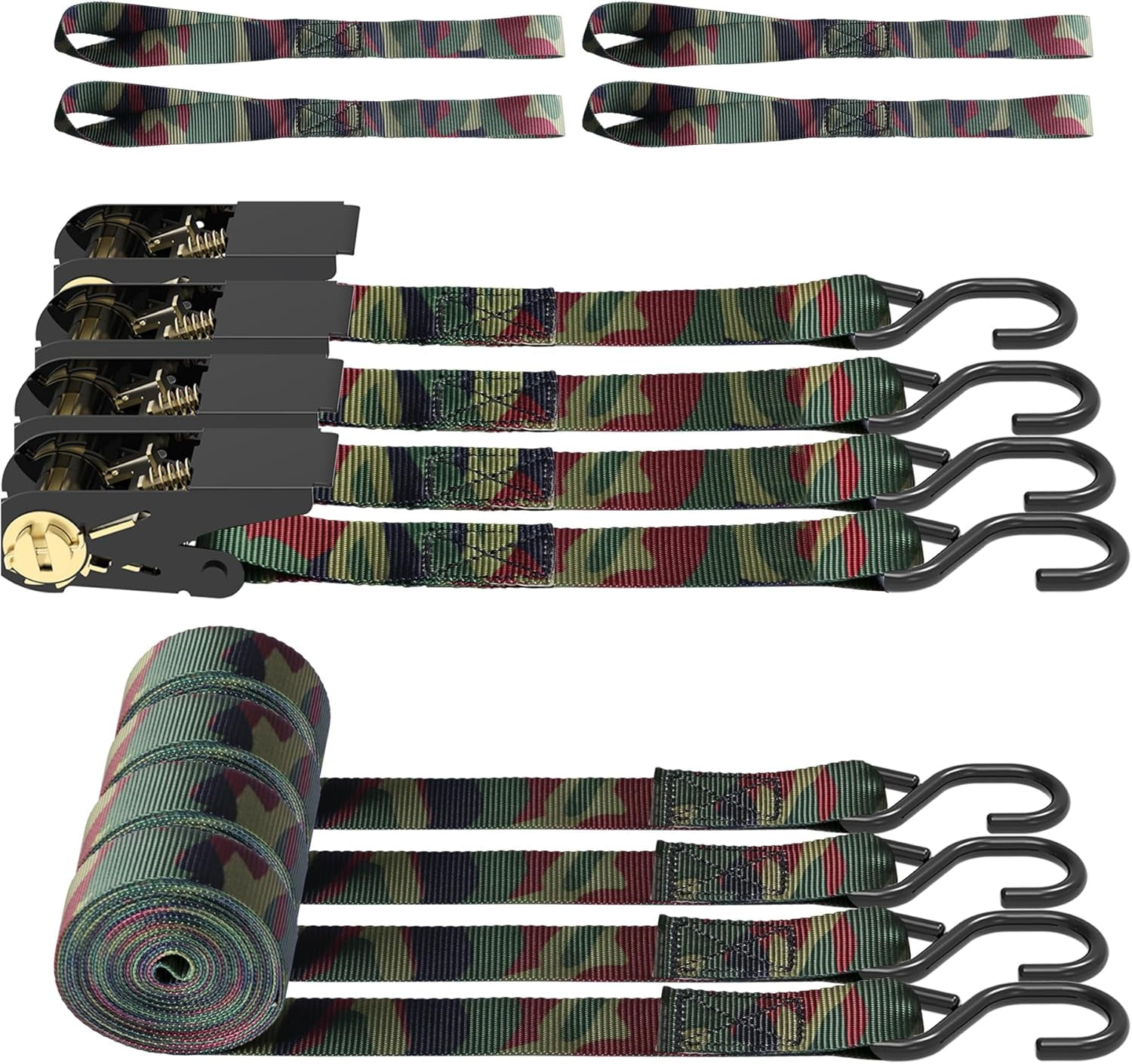 Ratchet Straps, 1500 lbs Breaking Strength - 4X 15ft Tie Down Strap Set ...