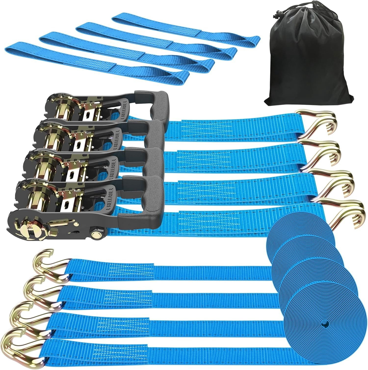 Ratchet Straps (4PK) - 4500lbs Breaking Strength 1.5''x15' Heavy Duty ...