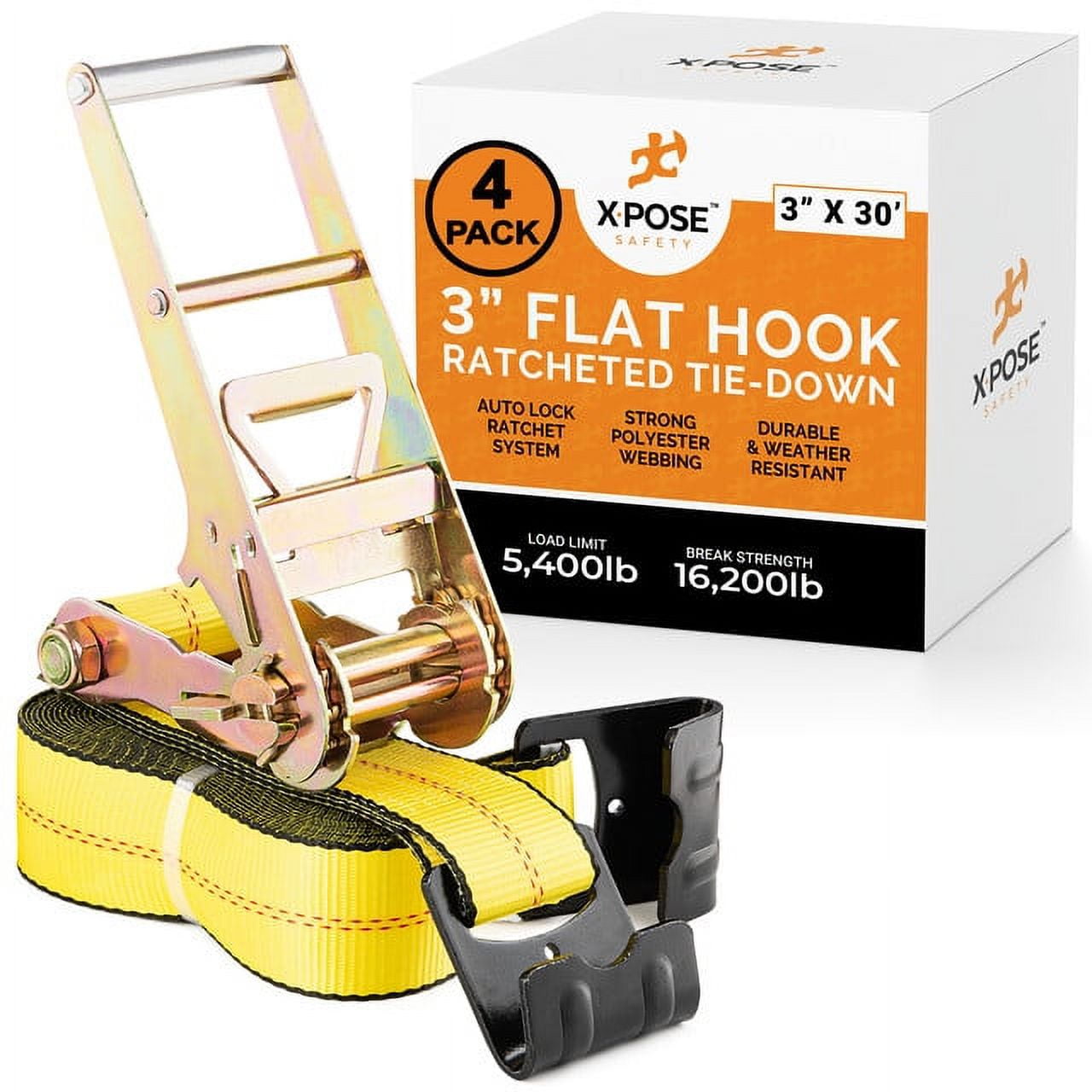 Ratchet Straps Heavy Duty - 3 Inch x 30 Foot Tie Down Straps Ratchet Operated with Flat Hooks ...