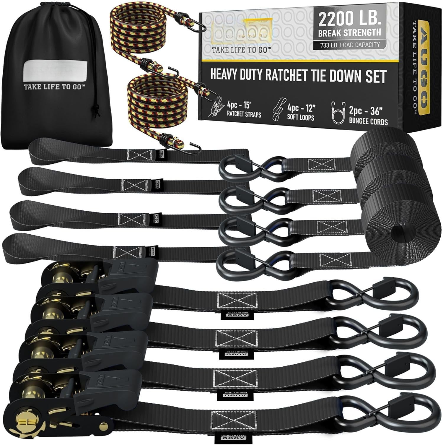 Ratchet Straps Heavy Duty 4 Pack -15 FT - 2200 LB Break Strength ...