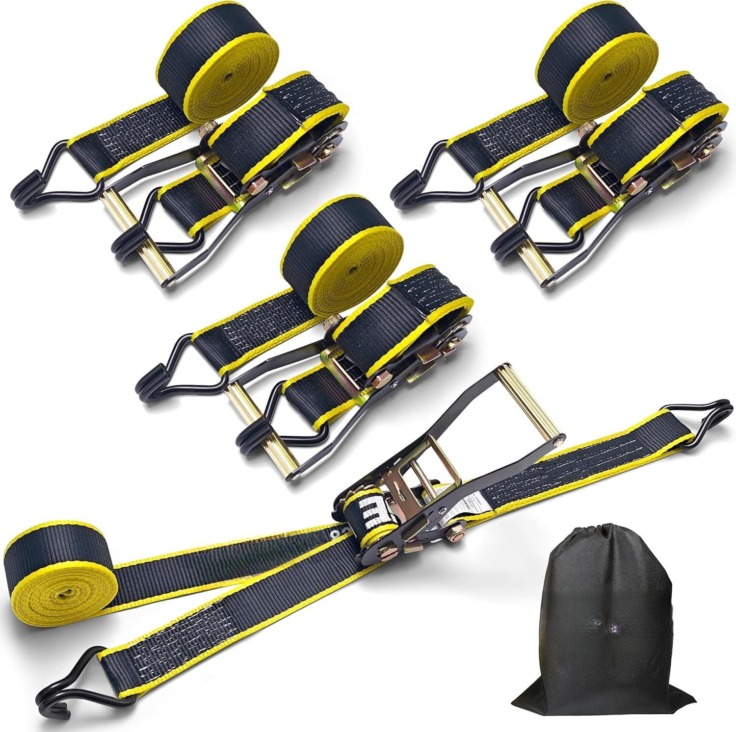 Ratchet Straps Heavy Duty(4 Pack), 2" x 15' Black Ratchet Strap 5,500 ...