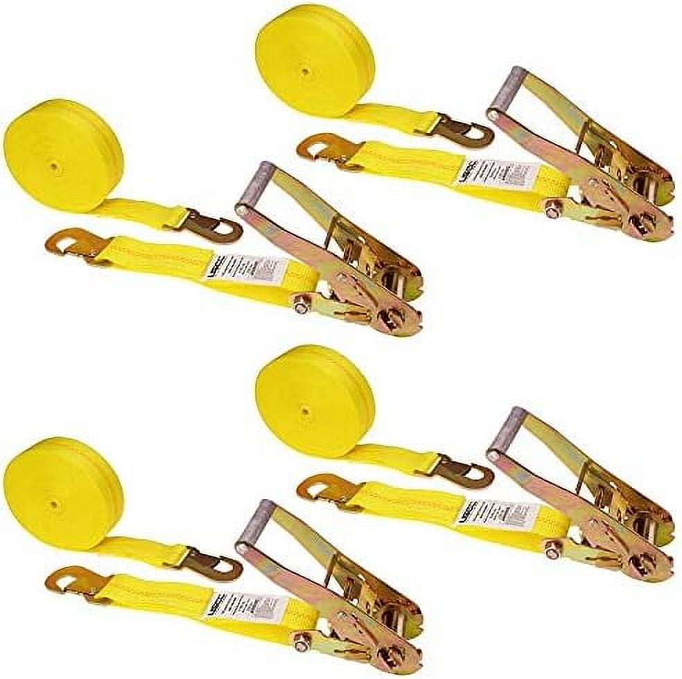 Ratchet Straps with Snap Hook, 2 Inch Wide X 27 Foot Long, Yellow with ...