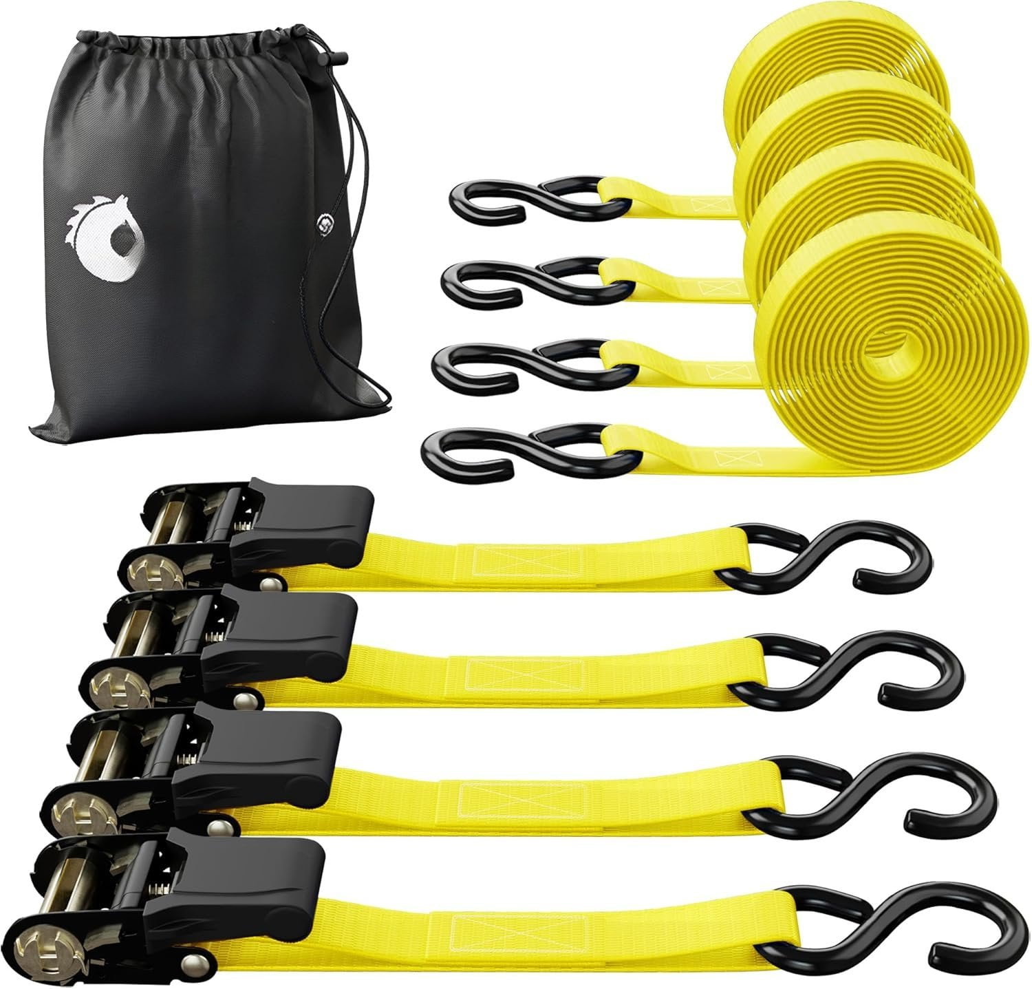 Ratchet Tie Down, 4Pk 15Ft, 500Lbs Load Cap/ 1500Lbs Break Strength ...