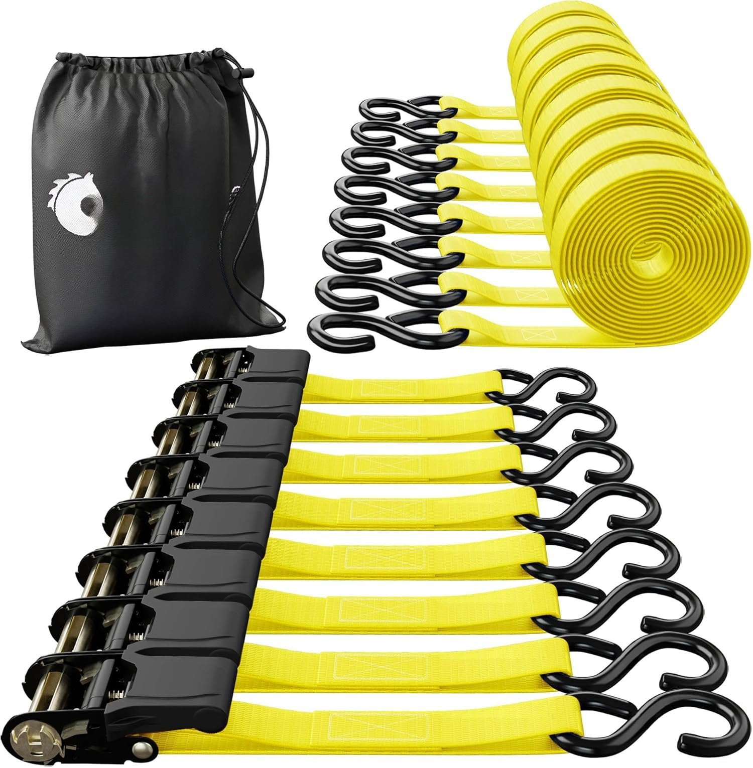 Ratchet Tie Down, 8Pk 15Ft, 500Lbs Load Cap/ 1500Lbs Break Strength ...