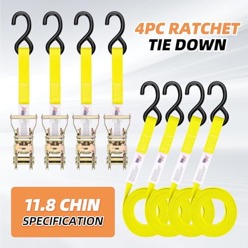 Ratchet Tie Down Straps (4 Pack) - 3,306lb Max Break Strength incl. (4 ...