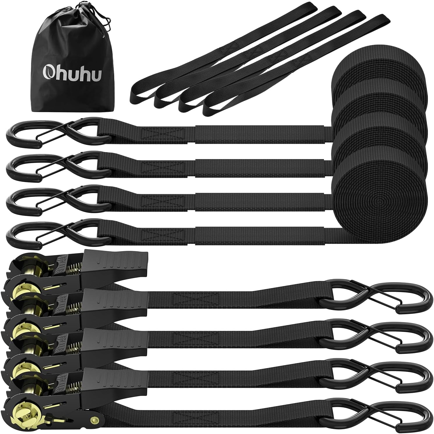 Ratchet Tie Down Straps with Safety Clip 4-Pack 1" x 15' & 4 Soft Loops ...