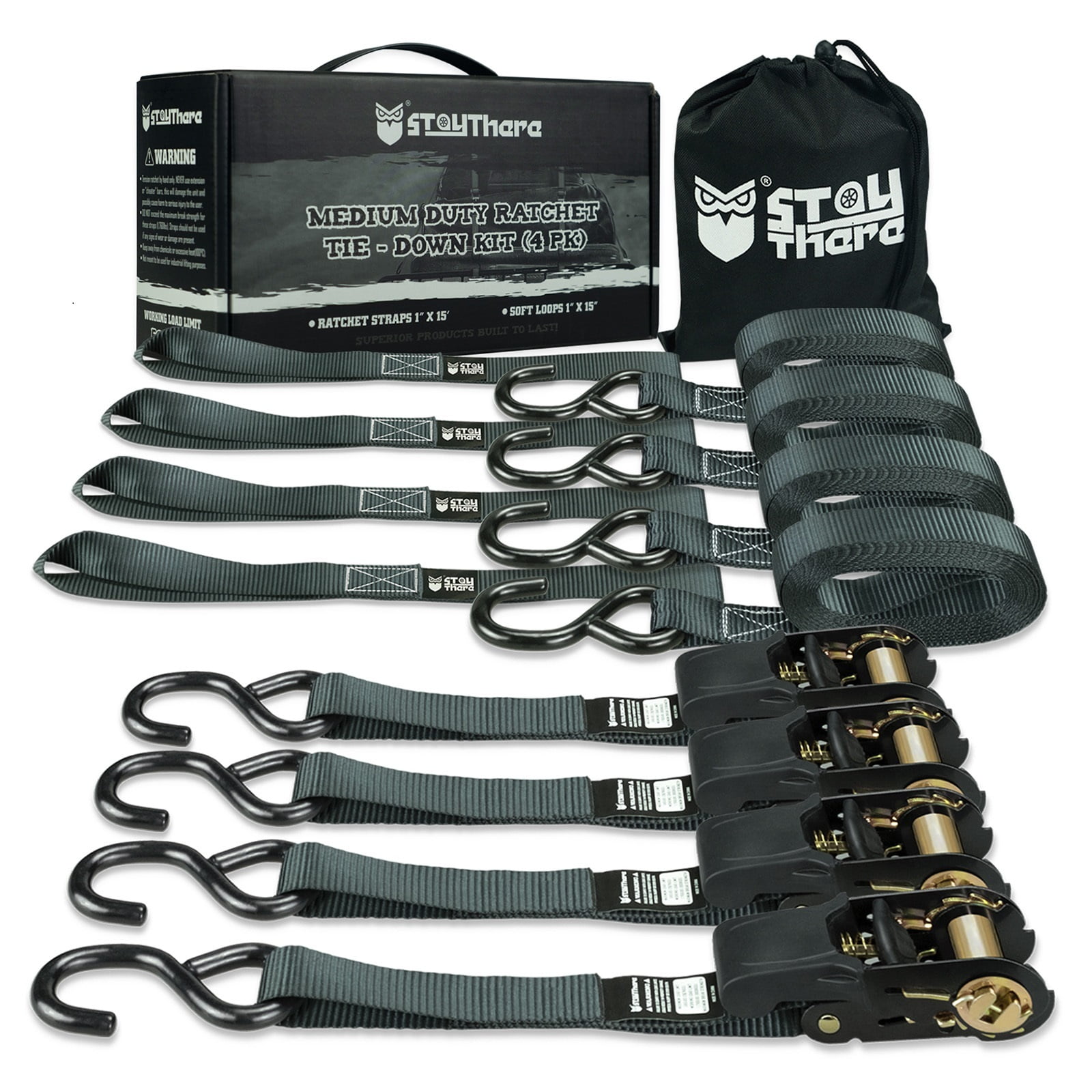 Ratchet Tie Down Straps 1''x 15'', Ratchet Straps with S Hook - 1760 LB ...
