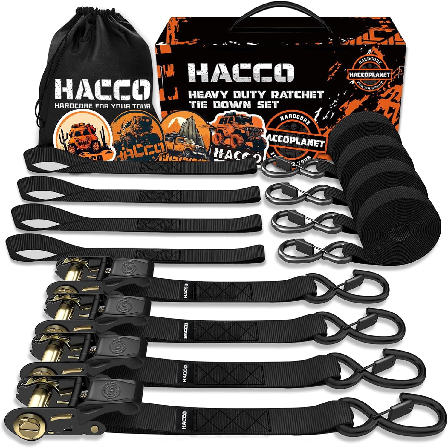 Ratchet Tie Down Straps, 2340lb Break Strength, 4pc 1inch x 16FT Tie ...