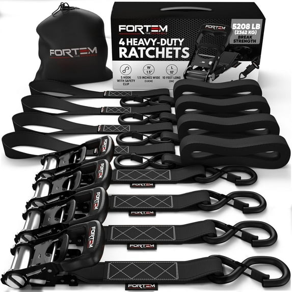 Ratchet Tie Down Straps, 5208lb Break Strength, 4 Pack 10ft x 1.5in ...