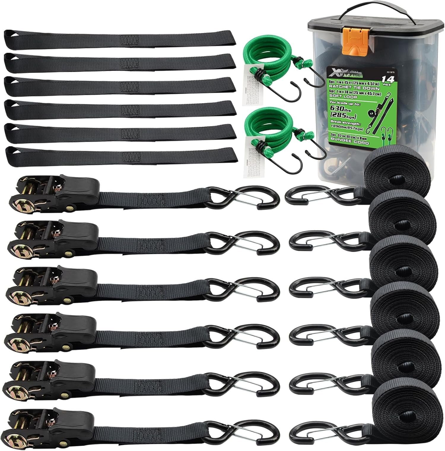 Ratchet Tie Down Straps - 6 1" x 15' - 1890 lbs Breaking Strength ...