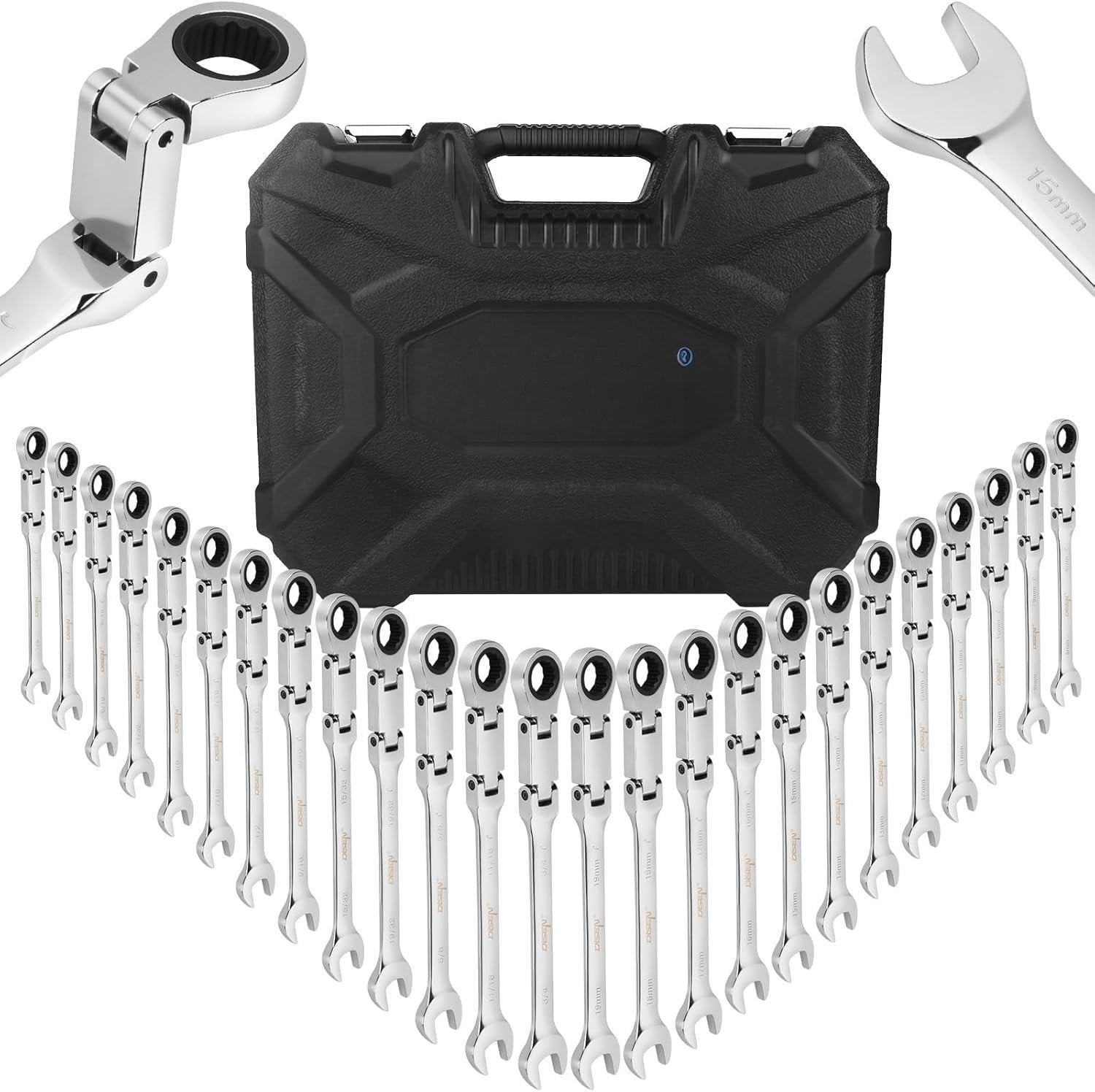 Ratcheting Wrench Set 25 count, Flex Ratchet Wrenches Double Foldable ...