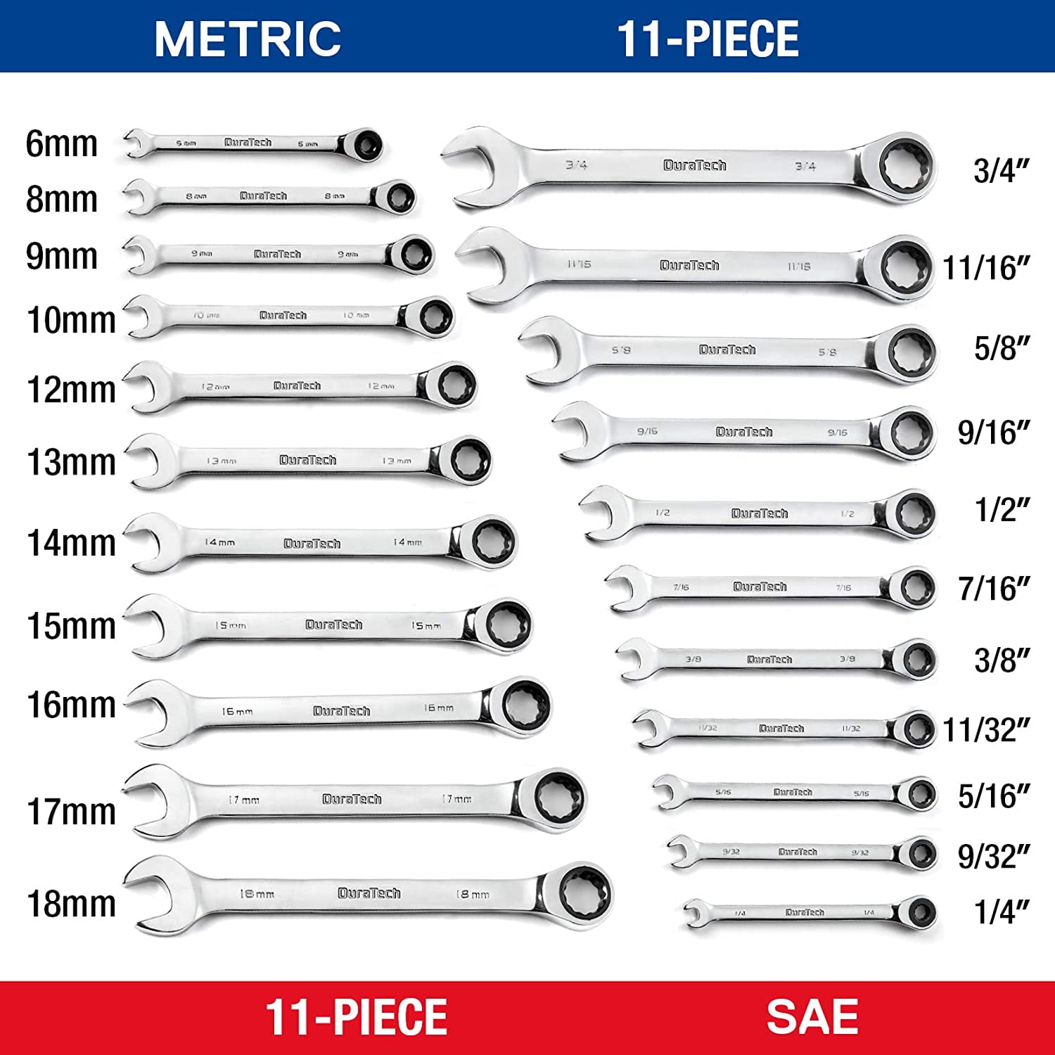 Ratcheting Wrench Set, Combination Wrench Set, SAE & Metric, 22-piece ...