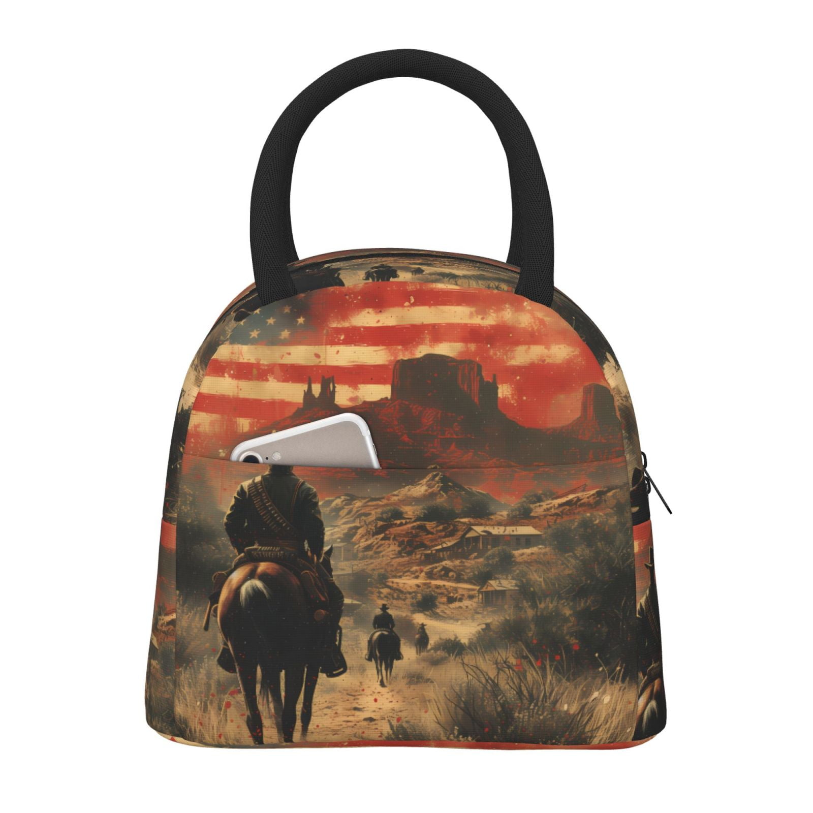 Rateoe 1860s Style American Cowboy Pattern Lunch Bag Women, Lunch Box ...